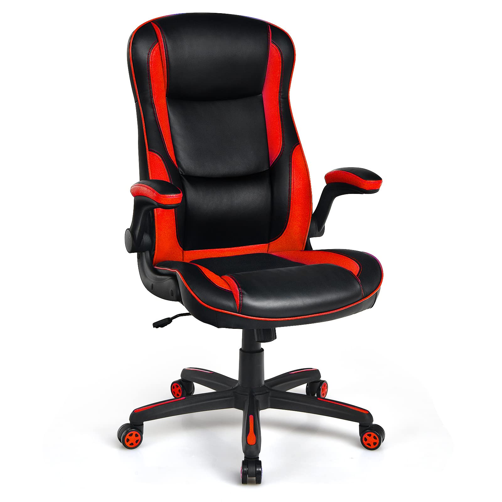 Giantex Racing Style Computer Gaming Chair, High Back Video Game Chair with PVC & PU Leather Seat, Rocking Backrest, Ergonomic Swivel Computer Chair, Home Office Executive Task Chair (Red)