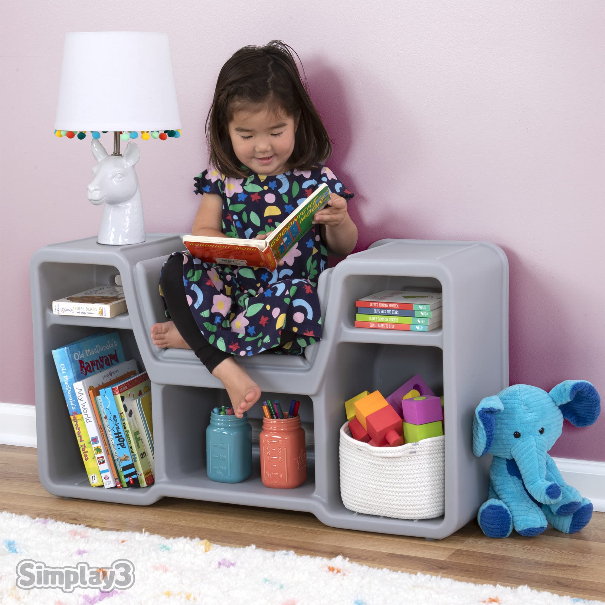 Simplay3 Cozy Cubby Book Nook β Kids Bookshelf and Storage with Built-in Reading Seat, Fully Assembled, Made in USA