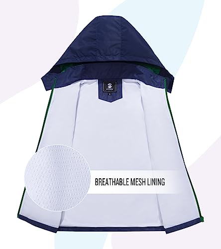 SaphiRose Kids Rain Jacket Waterproof Raincoat Mesh Lined Coat with Removable Hood for Boys Girls (Navy,8-9 years)