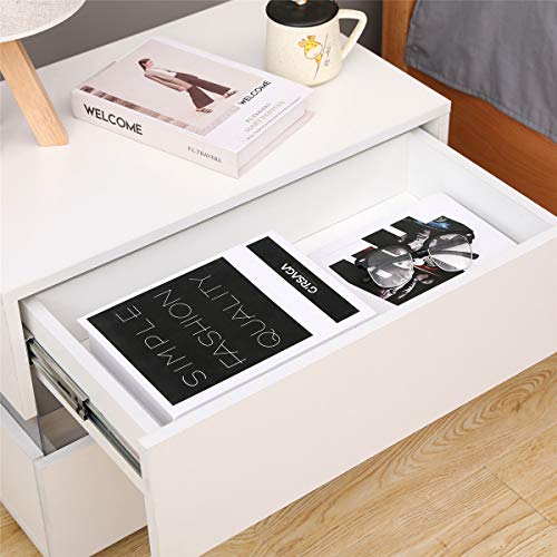 HALLOLURE Nightstand Modern Low Profile White Nightstand with Drawers and LED Light 17.7" Tall Night Stand Bed Side Table for Bedroom, Platform Bed