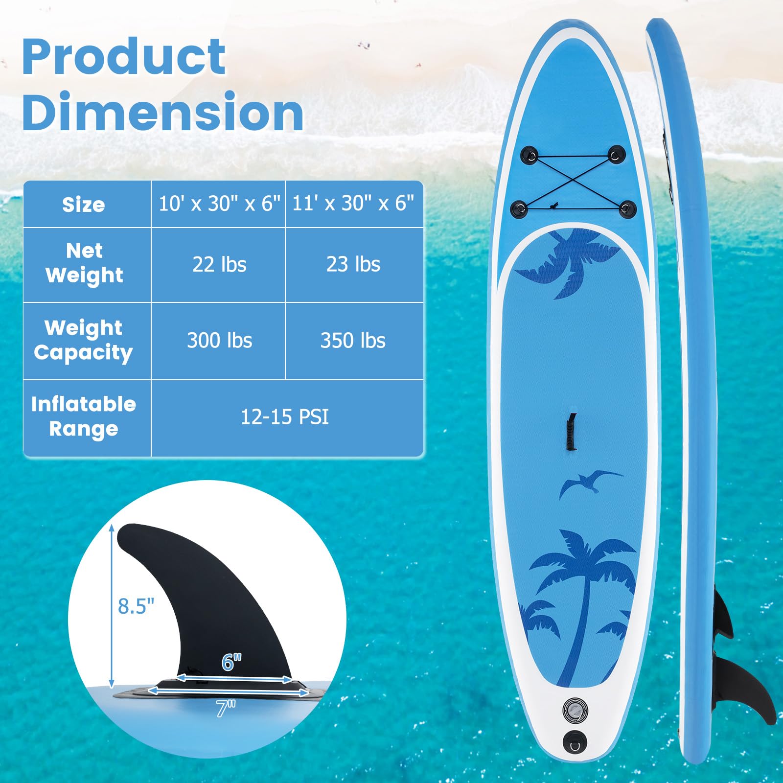 GYMAX Paddle Board, 9.8’/10’/11’ x 6” Inflatable Stand Up Paddle Board with SUP Accessories, Removable Fin, Paddle & Carry Bag, Blow Up Paddle Boards Standing Boat for Adults Youth (Navy, 11FT)