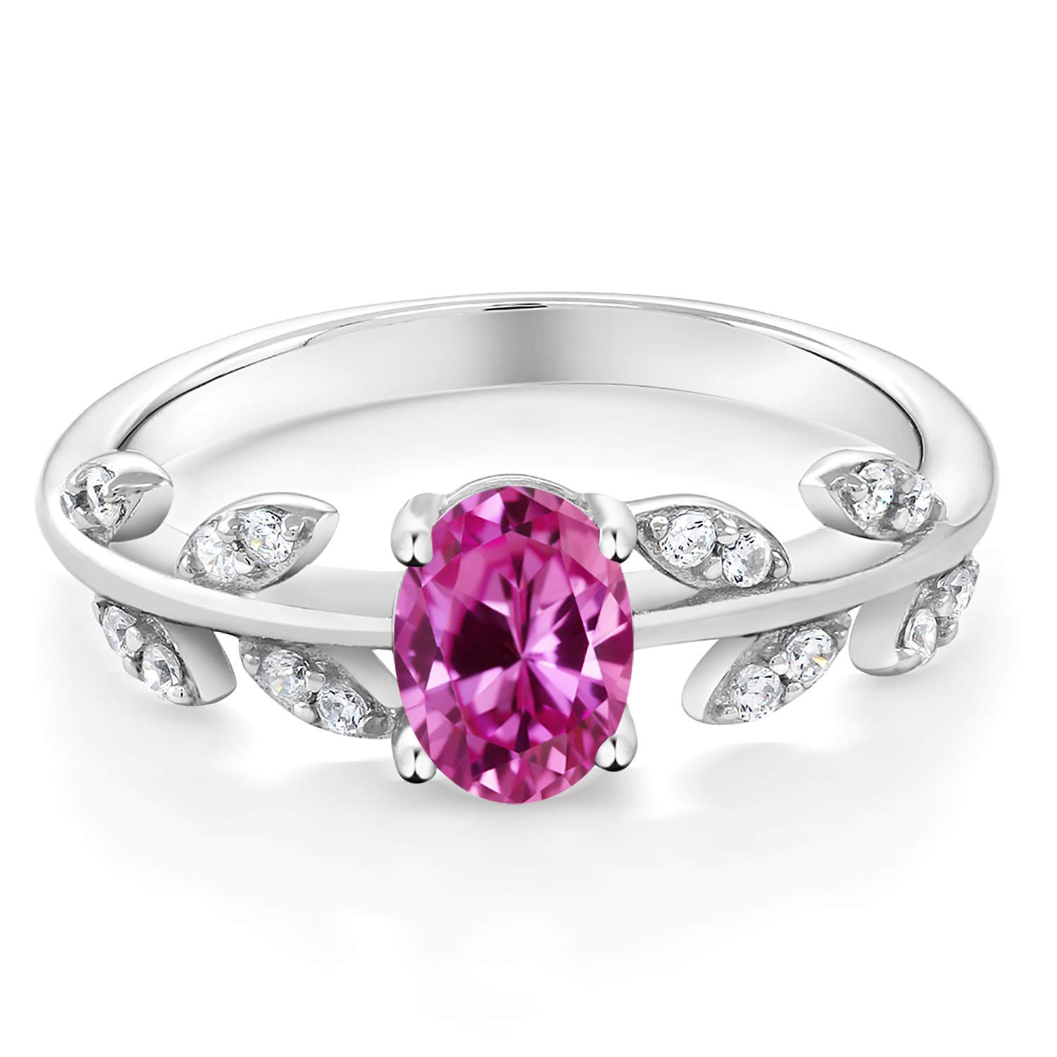 Gem Stone King 925 Sterling Silver 7X5MM Oval Gemstone Birthstone Twisted Olive Branch Leaf Vine Band Wedding Ring For Women | Available In Size 5, 6, 7, 8, 9