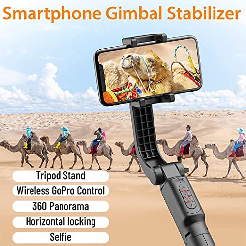 Gimbal Stabilizer for Smartphone with Extendable Selfie Stick and Tripod, 1-Axis Multifunction Remote 360°Automatic Rotation, Auto Balance for iPhone/Android