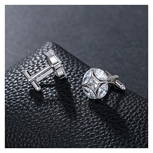 JHHDP Men's Marquise Cut Cubic Crystal Round Cufflinks Crystal Rhinestone Shirt Cuff Button Studs (Color : B, Size