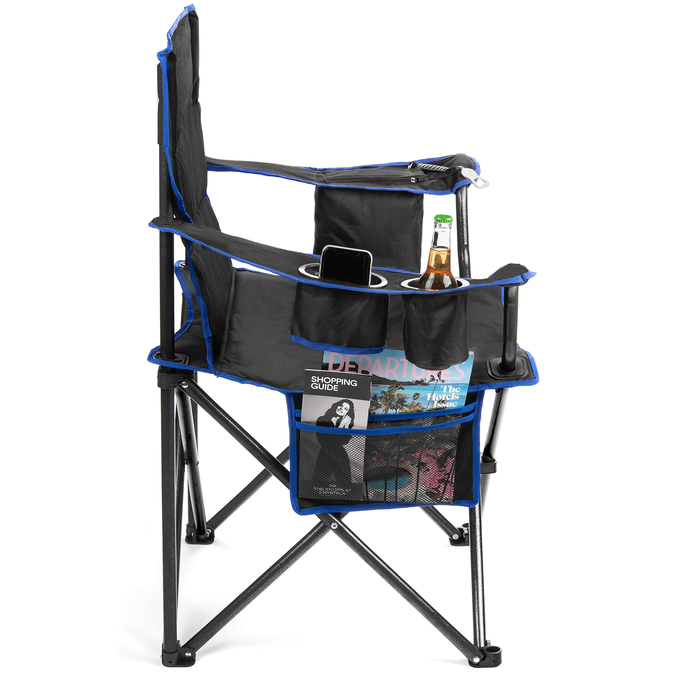 Homevative Heavy Duty Camping Chair with Carrying Bag, Built-in Cooler, Cup Holder and Bottle Opener