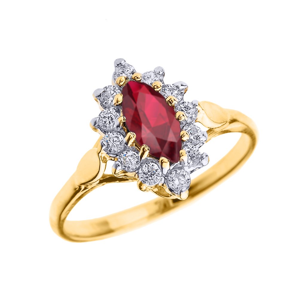 Genuine Ruby and Diamond 10k Yellow Gold Proposal Engagement Ring (Size 8)