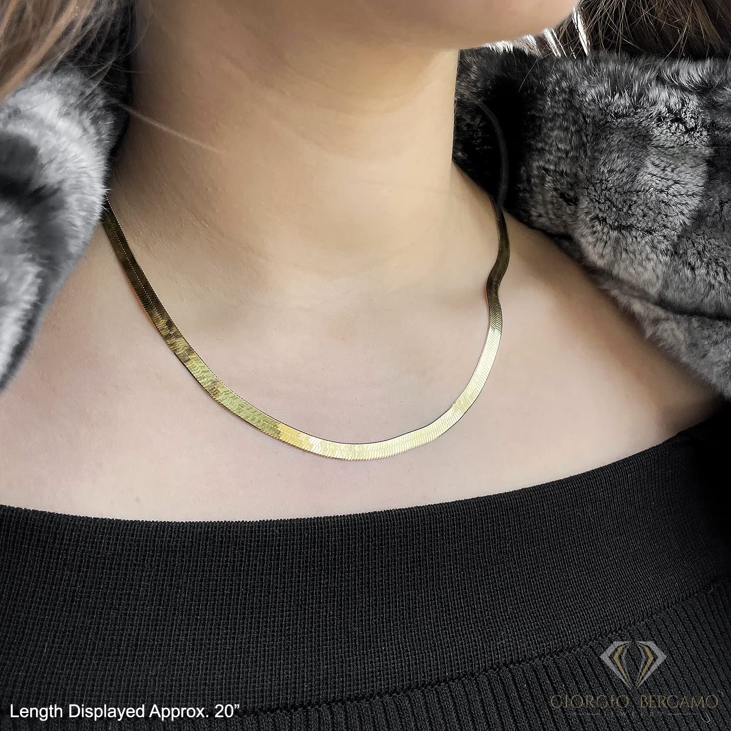 Giorgio Bergamo 925 Sterling Silver 9.5mm Herringbone Chain, Yellow Gold Plated Flat Imperial Link Necklace, (18)