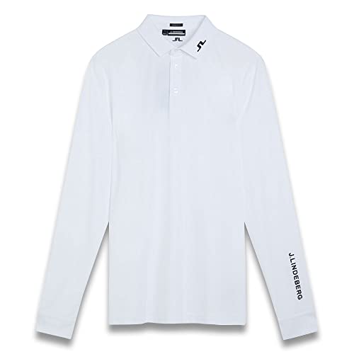 J Lindeberg Mens Tour Tech Long Sleeve Solid Golf Polo - White M