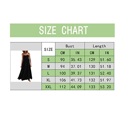 Women’s Summer Casual Loose Sleeveless Spaghetti Strap Asymmetric Tiered Beach Maxi Long Dress (A-Black, XXL)