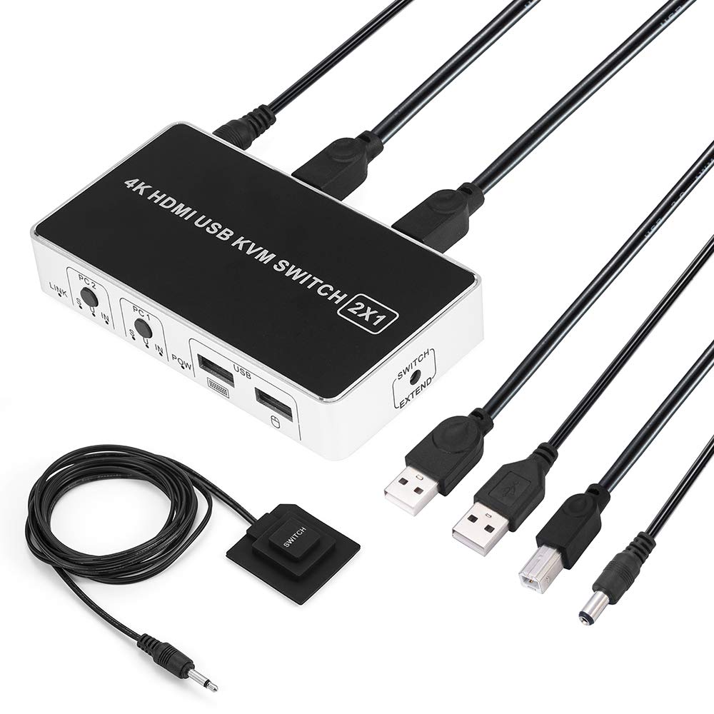 HDMI KVM Switch,4K 60Hz with 2 Port USB,Support Keyboard Mouse Switching for Linux, Windows, Mac, PS4