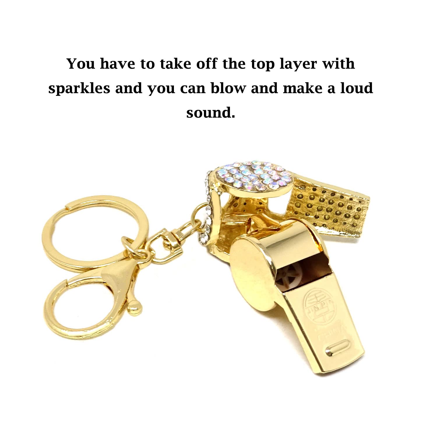 Honbay 1PCS Rhinestone Whistle Keychain Mini Shining Whistle Keyring Bling Car Charm Decoration in A Box for Bag Purse Wallet Handbags Backpack