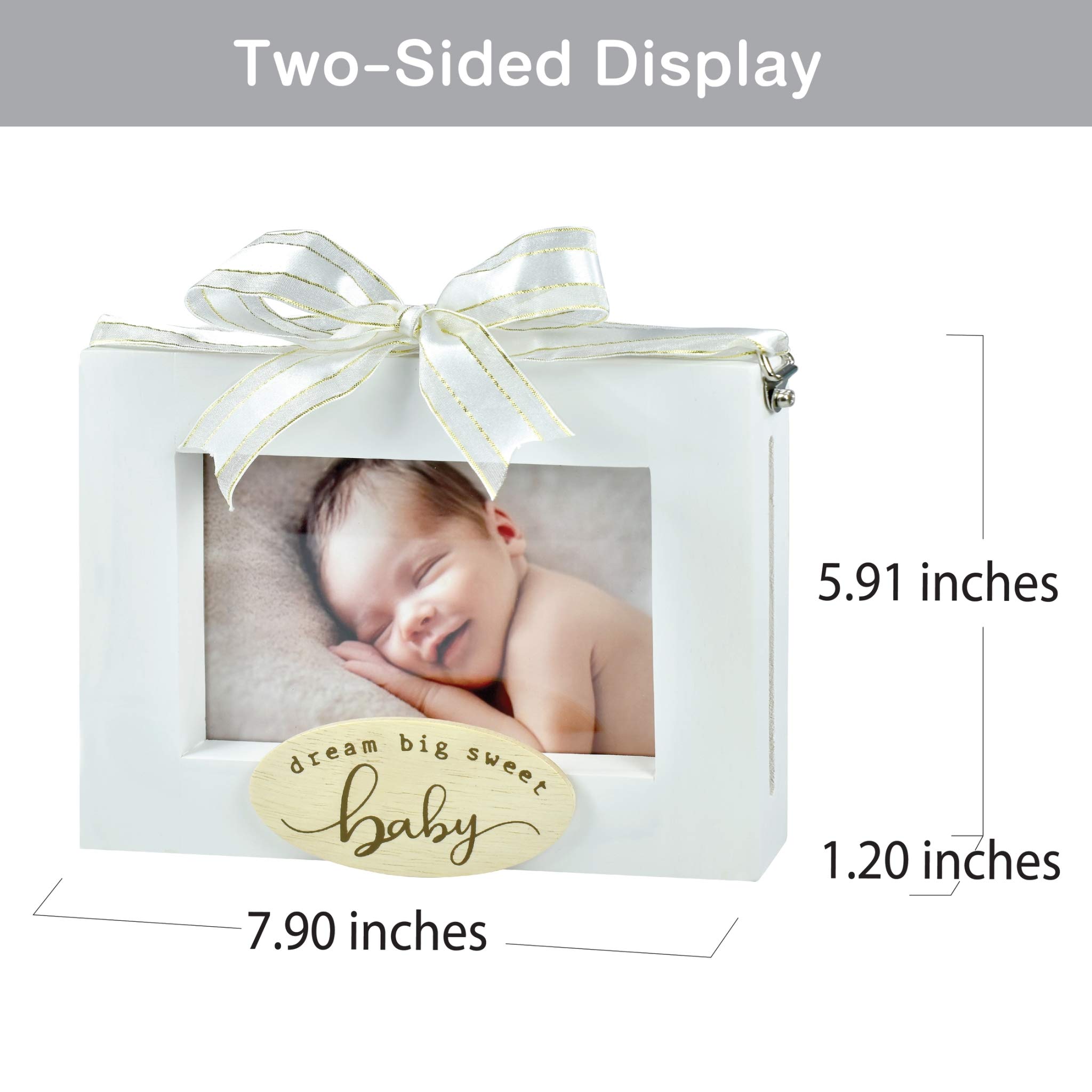 I’m Solid Wood Sonogram Pregnancy Baby Ultrasound 2 Sided Photo Frame, Great for Expecting New Parents Keepsake & Nursery Décor “Love at First Sight/Dream Big Sweet Baby" (White)