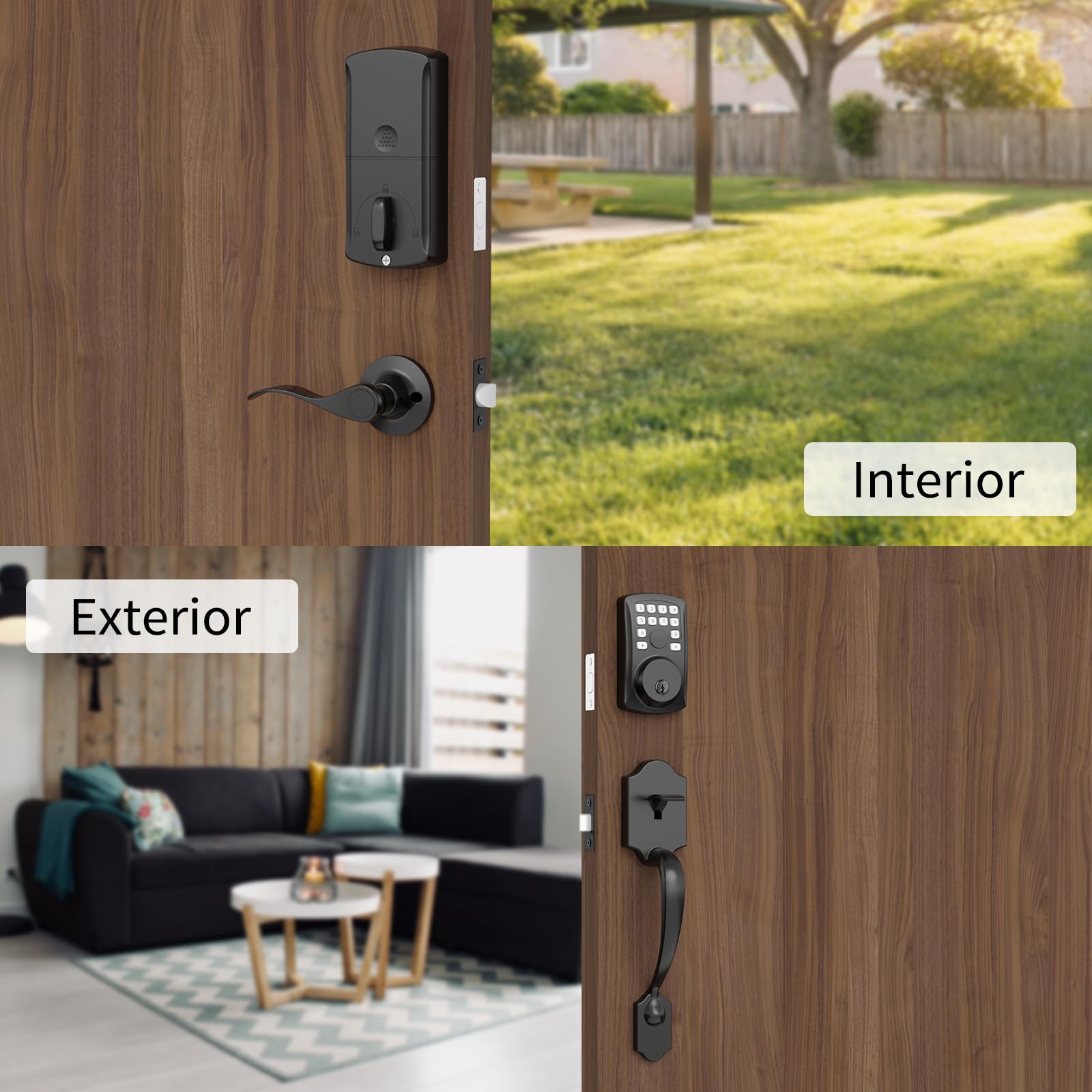 HIDALIFE Keyless Entry Door Lock Set, Deadbolt Smart Lock, Electronic Keypad Deadbolt with Shelby Lever for Front Door, Office, Apartment, Easy-Installation, Auto Lock- Matte Black