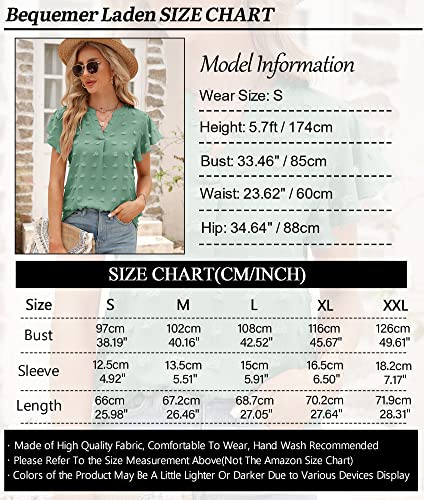 Womens Summer Casual V Neck Tops Ruffle Short Sleeve Tunic Swiss Dot Dressy Flowy Blouses Shirts 2023 Light Green