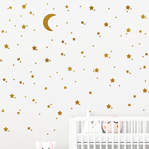 Moon and Stars Wall Decal Vinyl Sticker for Merry Christmas Room Decoration House Bedroom Design (Gold)