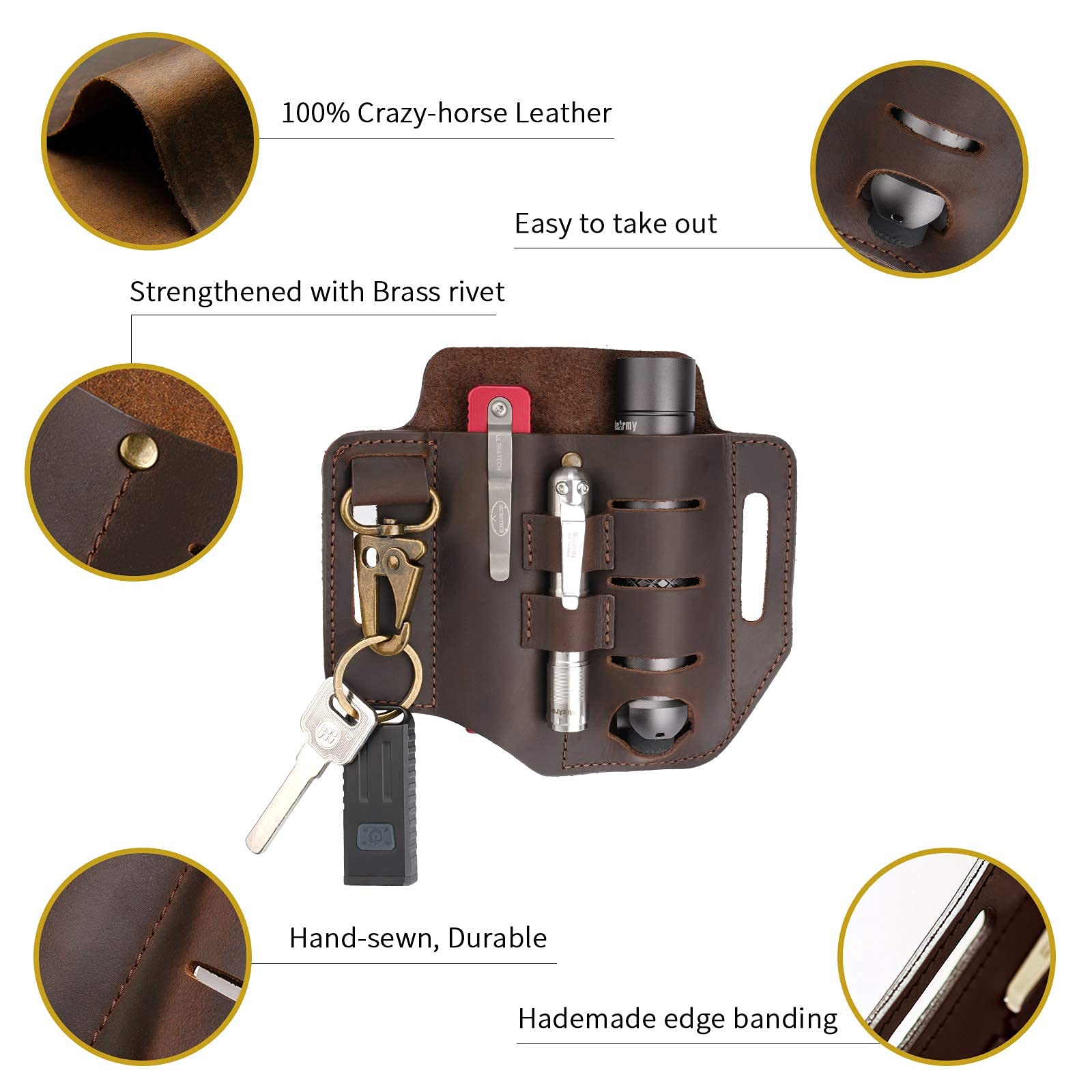 VIPERADE PJ13 Leather Multitool Sheath for Belt, Leather EDC Belt Organizer for Multitools, Flashlight, Pen, Leather Sheath for Belt, Multitool and Flashlight Holster