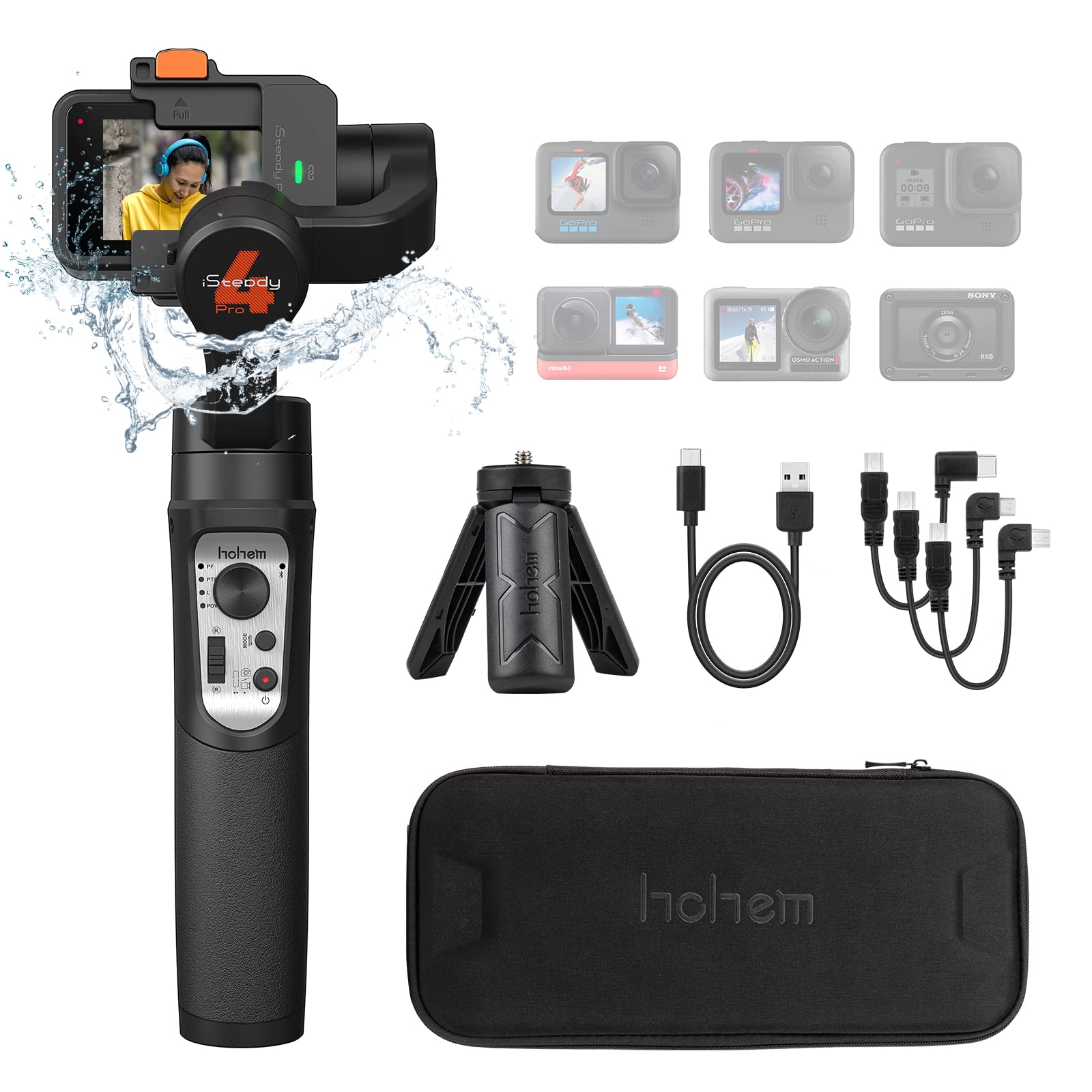 Gimbal Stabilizer, Hohem iSteady Pro4 3-Axis Action Camera Gimbal Stabilizer for Gopro Hero10/9/8/7/6/5, DJI OSMO Action Insta360 O