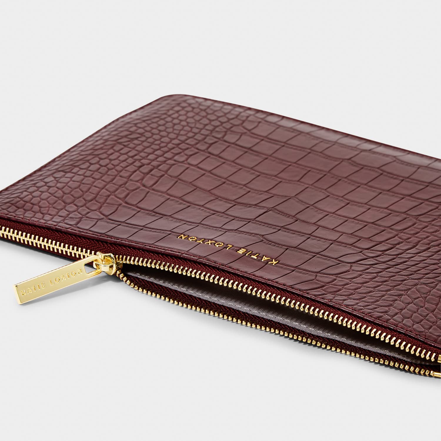 KATIE LOXTON Faux Crocodile Vegan Leather Medium Fashion Pouch Clutch Bag Burgundy