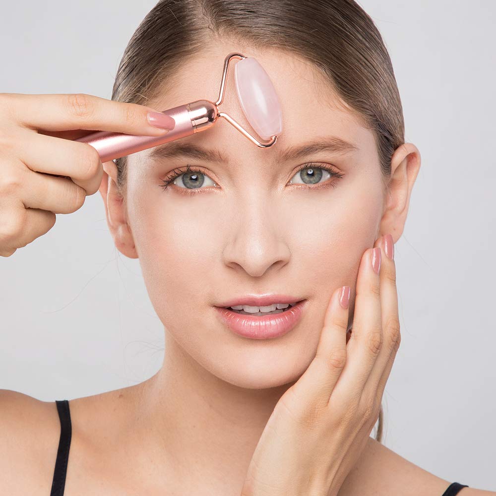 Heaven of Joy Authentic Premium Electric Rose Quartz Roller and Anti-Aging Gua Sha Set, Beauty Massager Tool for Deep Massages and Skin Rejuvenation
