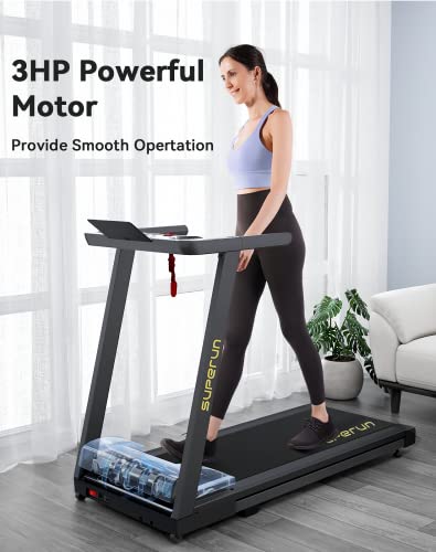 Superun Folding Treadmills for Home, 3HP Treadmill with LED for Walking & Running, Portable Treadmill with Bluetooth Connectivity APP