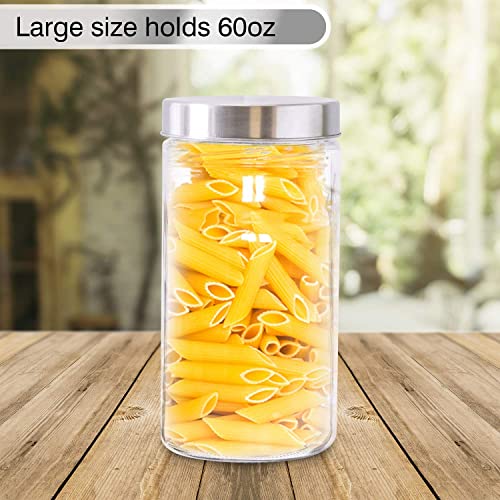 Glass Jars for Kitchen β Set of 3 Large Food Storage Containers β 60Oz Storage Jars with Metallic Lids β Multipurpose Glass Containers for Snacks, Coffee, Pet Treats β Screw-On Lid