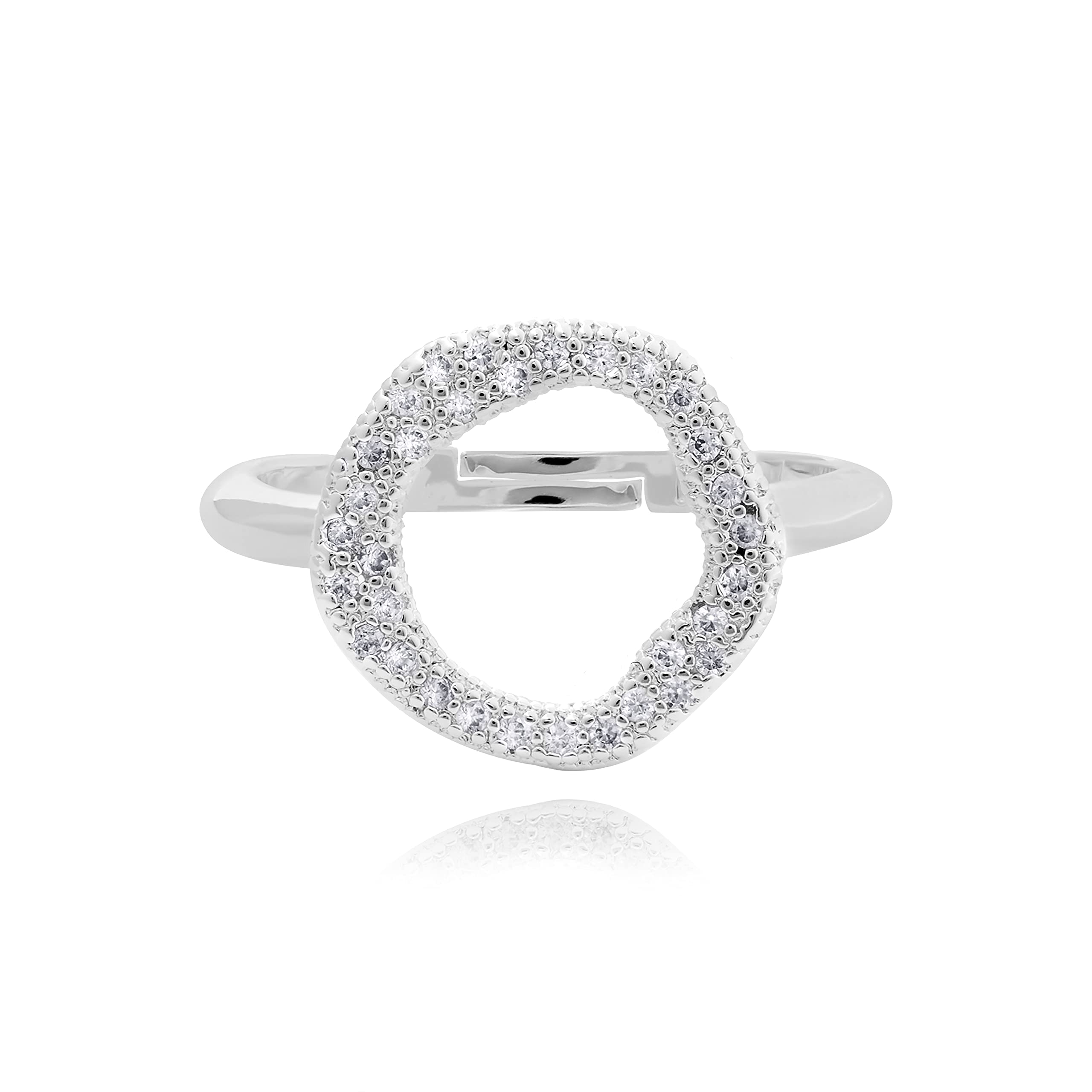 KATIE LOXTON Lucia Lustre Womens Boxed Silver Plated One Size Adjustable Band Style Ring Organic Pave Round