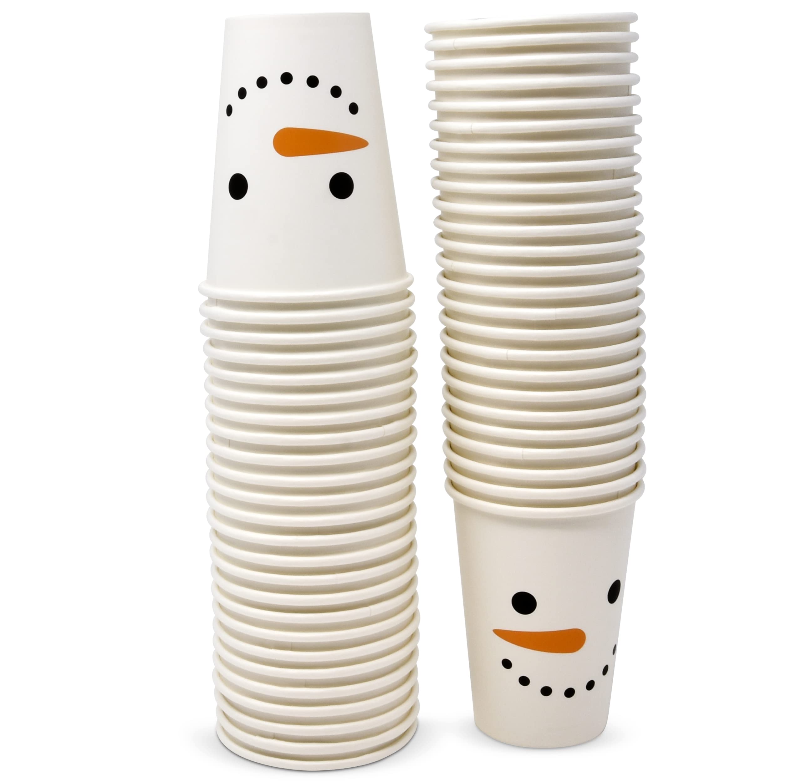 Gift Boutique 50 Disposable Christmas Snowman Cups 9 Oz. Paper Dinner Drinking Cup in Cute Xmas Winter Snow Man Design Beverage Drink Dinnerware Set for Festive Holiday Tableware Party Supplies