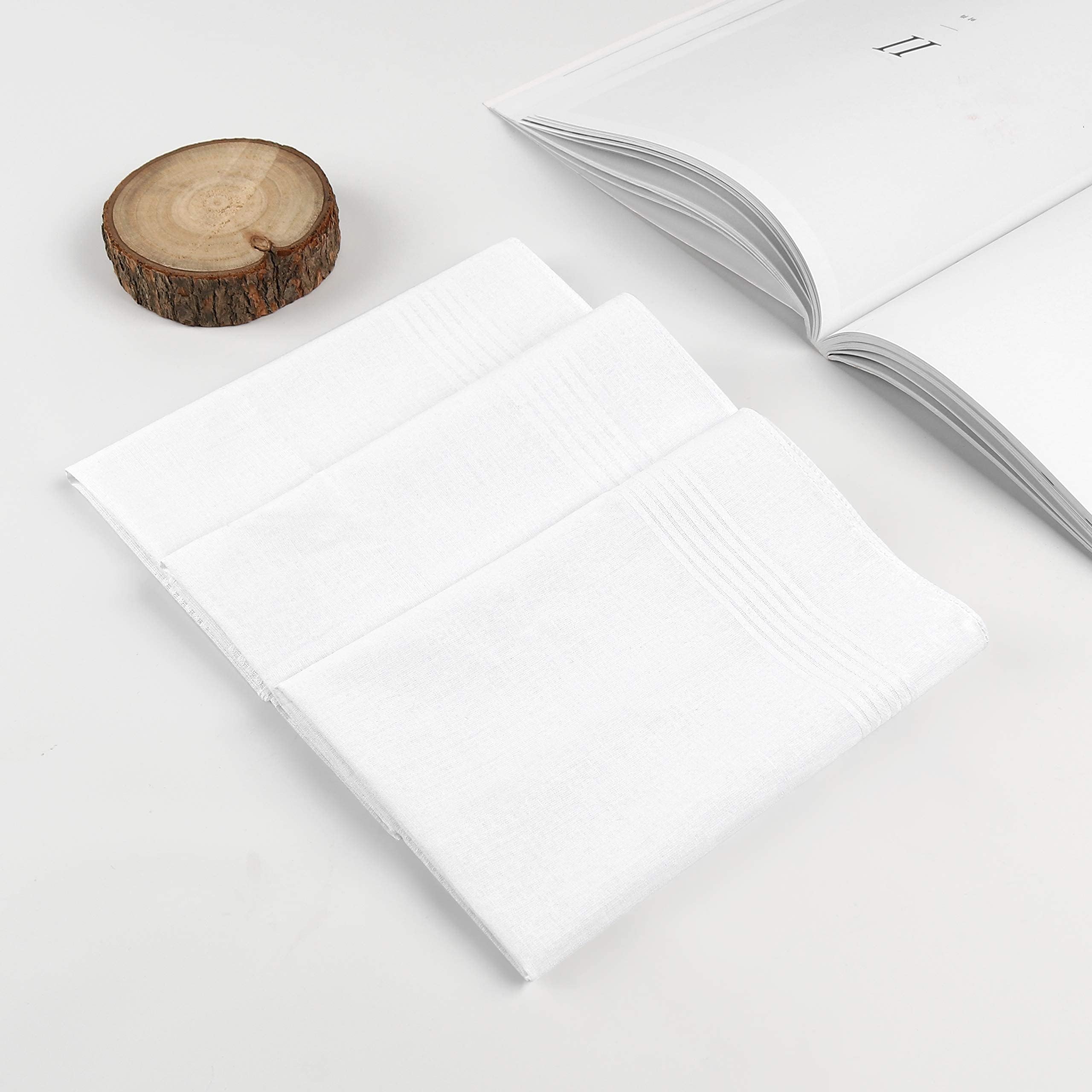 HOULIFE 100% Cotton Men's Handkerchiefs, Solid White Handkerchiefs for Men Cotton Pocket Square 15.7x15.7 (6/12pcs)