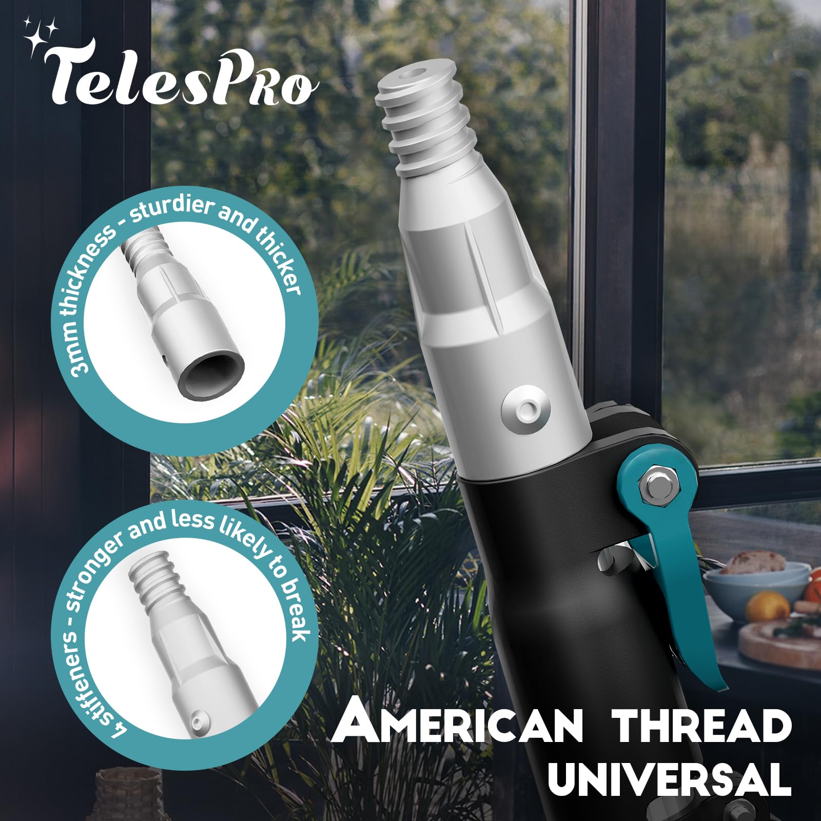 TelesPro 5-12FT Telescoping Extension Pole | Lightweight Aluminum Rod | Multi-Purpose Extendable Pole with Universal Twist-on Metal Tip | Ideal for Painting, Dusting, Window Cleaning,Tree Sawing
