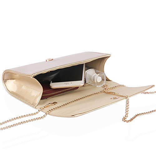 WALLYN'S Women Woven Leather Wallets Fashion Clutch Purses, Evening Bag Handbag Solid Color (Woven Gold)