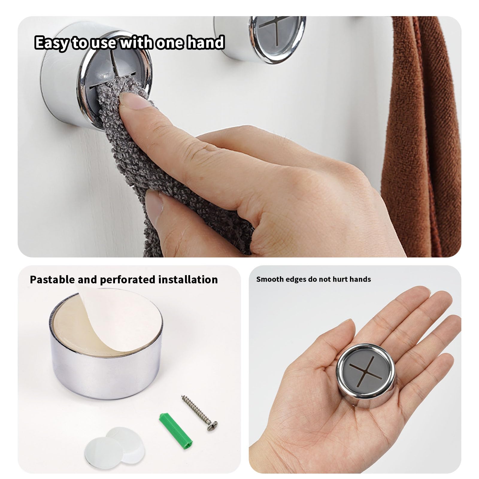 Gnixne 4 Pack Round Kitchen Towel Hook Holder, No Drilling Needed, Kitchen Organization, Bathroom Accesories, Kitchen Towel Hook, Easy Installation Wall Mount Hand Towel Hook Ideal as Bathroom