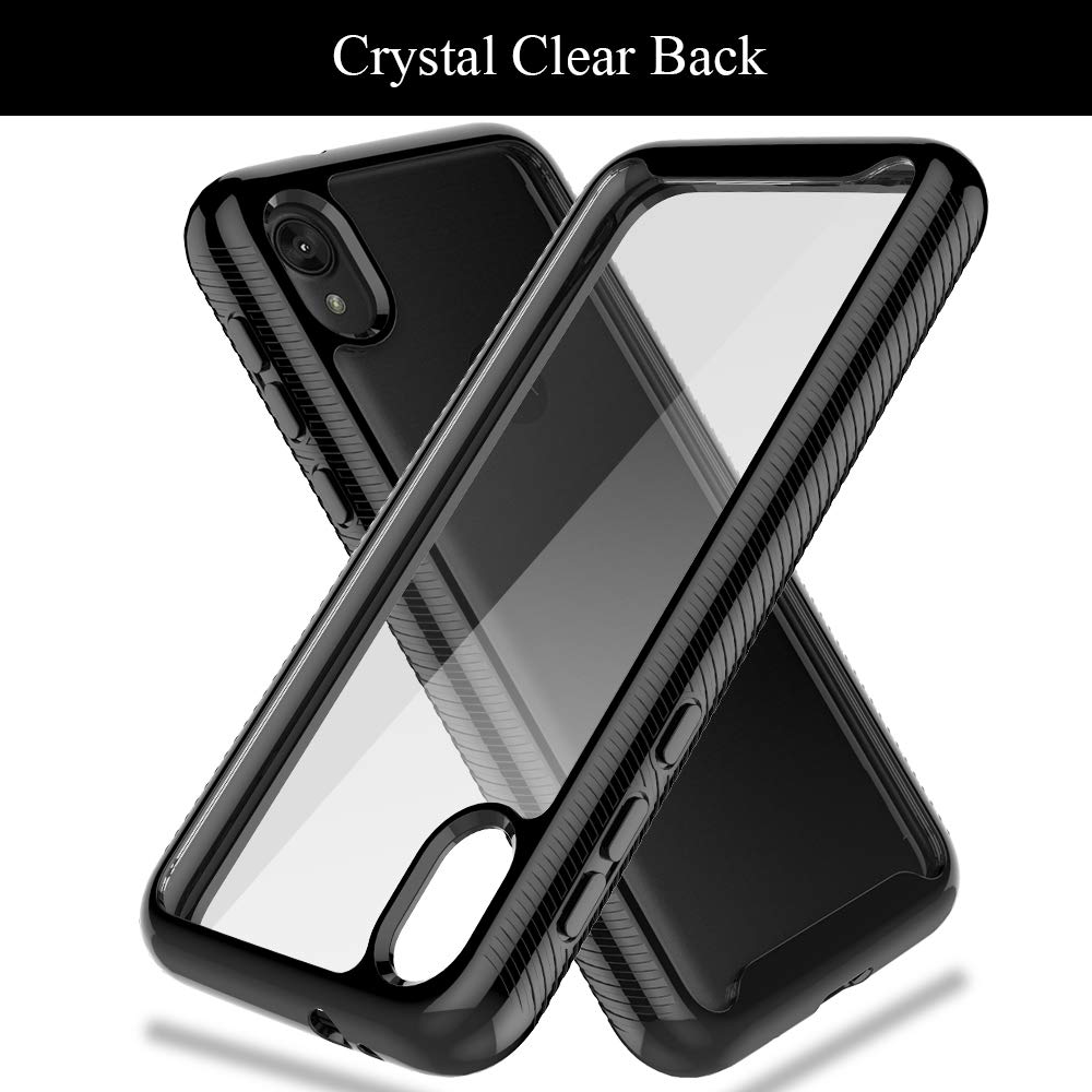 HATOSHI Motorola Moto E6 Case with Built-in Screen Protector, Heavy Duty Protection Crystal Clear Back Shockproof Rubber Bumper Protective Phone Case Cover for Moto E6 5.5 inches -Black