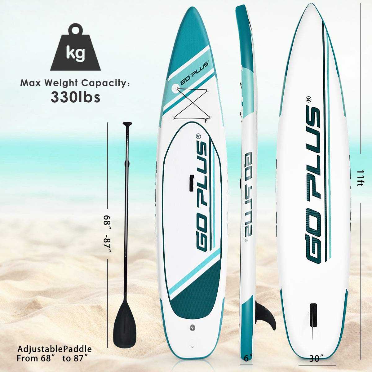 Goplus Expedition Inflatable Stand Up Paddle Board, 6β Thick SUP with Accessory Pack, Adjustable Paddle, Carry Bag, Bottom Fin, Hand Pump, Non-Slip Deck, Leash and Repair Kit (Green, 11 FT)