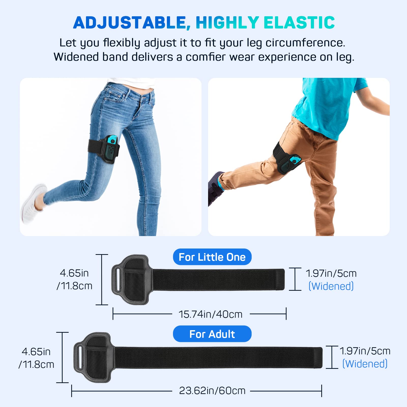 MoKo Switch Leg Strap for Nintendo Switch Sports/Ring Fit Adventure, Switch Sports Leg Straps Compatible with Switch OLED/Switch Joy-Con, Two Size Adjustable Elastic Straps for Adults and Kids, 2 Pack