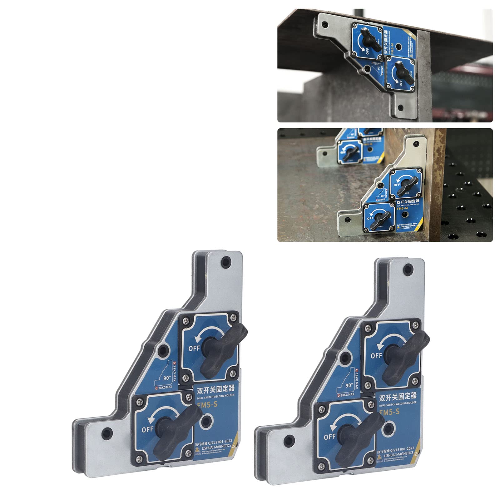 Kadimendium 2Pcs Welding Magnet 2 Switch Welding Holder 90 Degree 28KG Welder Magnetic Holder Angle Support Fixture Welding Clamp