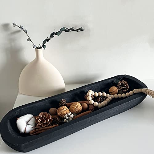 Wooden Dough Bowls Decorative,Rustic Bread Long Bowls Decor Wood Tray, Hand Carved For Table Centerpiece Decor, Home Decor (20 * 6 * 2 inch Black)