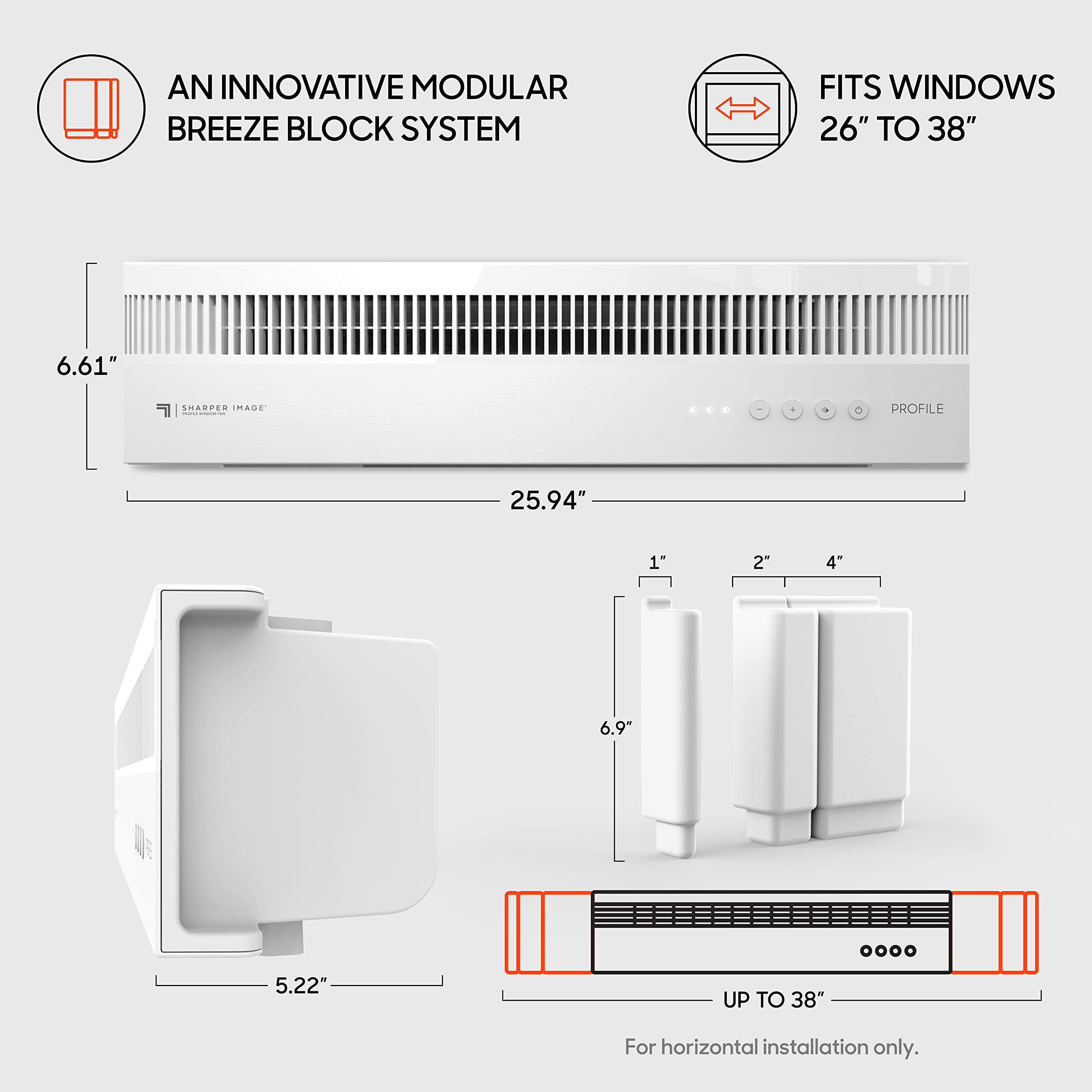 Sharper Image Profile Window Fan with 3 Speeds, Reversible Exhaust Mode, Weather Resistant, White