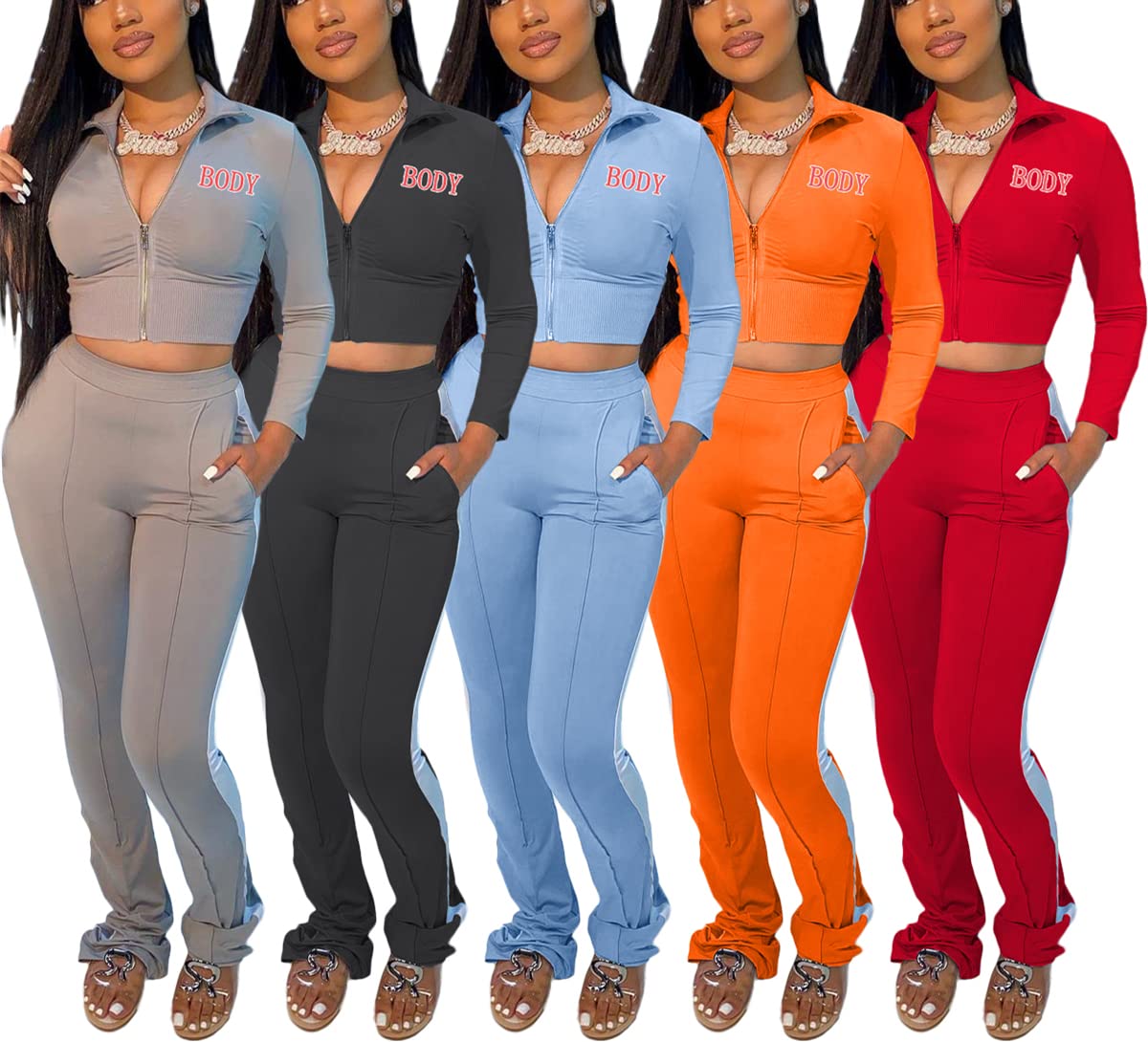 kaimimei Women's 2 Pieces Outfits Long Sleeve Zipper Jacket and Pants Set Tracksuits Red