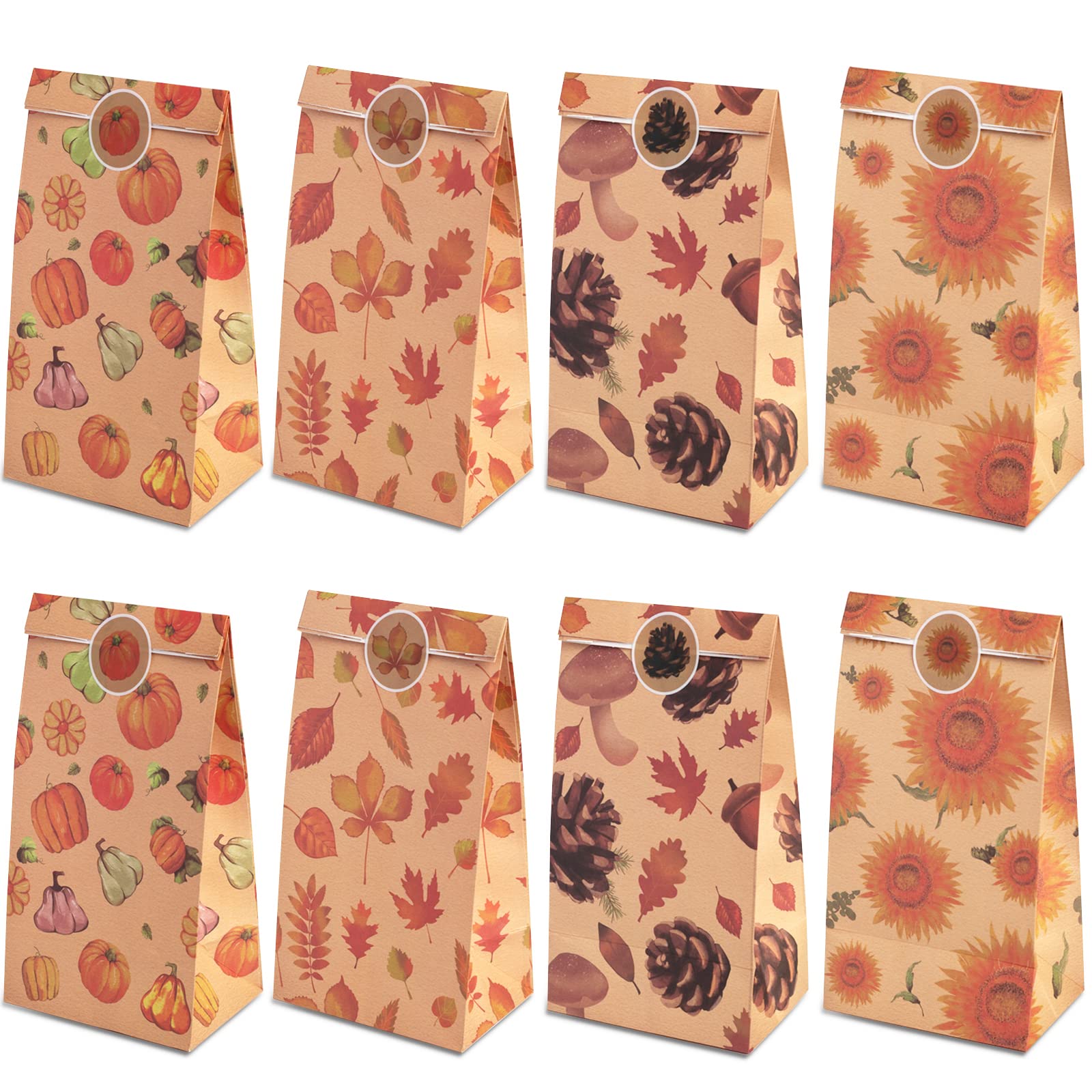 TOXOY 18 PCS Party Favor Bags, Fall Gift Bags Thanksgiving Gift Bags Treat Bags with Stickers Fall Themed Gifts for Coworkers Friends 4.7" x 3.1" x 8.7"