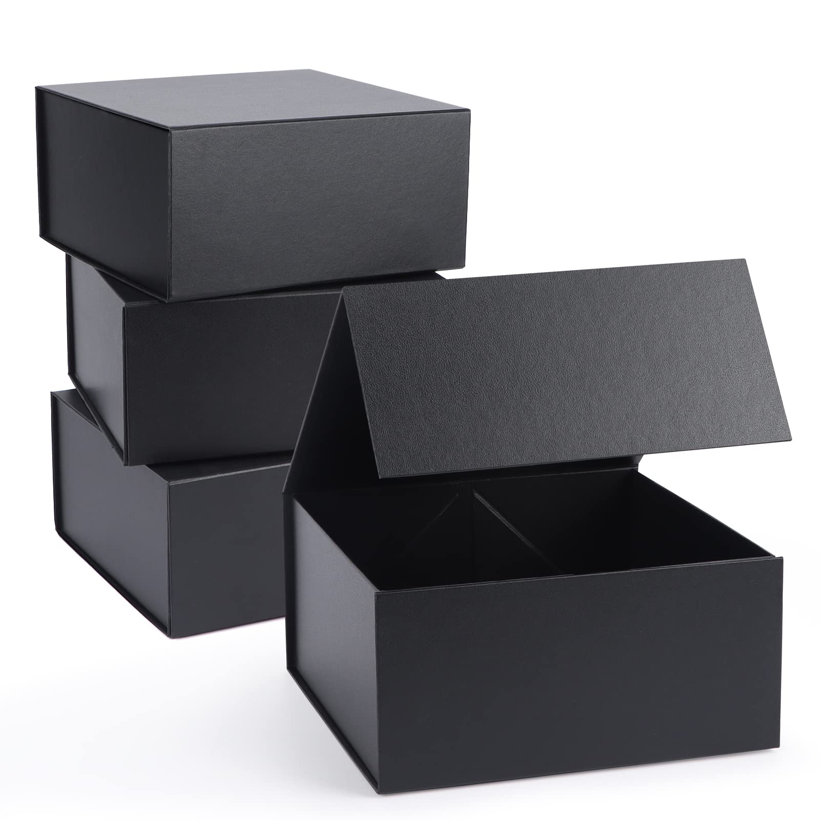 Giftgarden 4-Pack 8”x8”x4” Black Gift Boxes with Magnetic Lids, Square Collapsible Gift Wrap Box Magnet Clourse for Presents, Mothers Day, Birthday, Wedding, Bridesmaid Groomsman Proposal Box