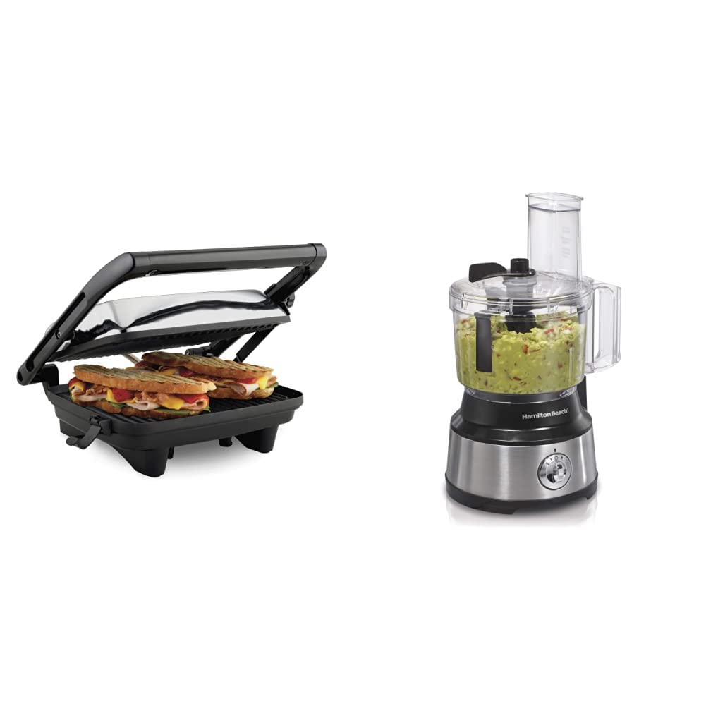 Hamilton Beach Panini Press Sandwich Maker & Electric Indoor Grill with Locking Lid + Hamilton Beach Food Processor & Vegetable Chopper