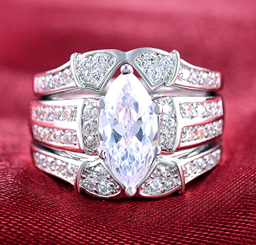 Ginger Lyne Collection Three Ring Bridal Engagement Ring Wedding Band Set Size 7