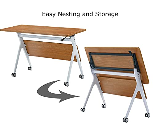 IBAMA Office Foldable Conference Training Table Desk 47.24x29.52 Inches with Wheels Casters for Home Work, Study