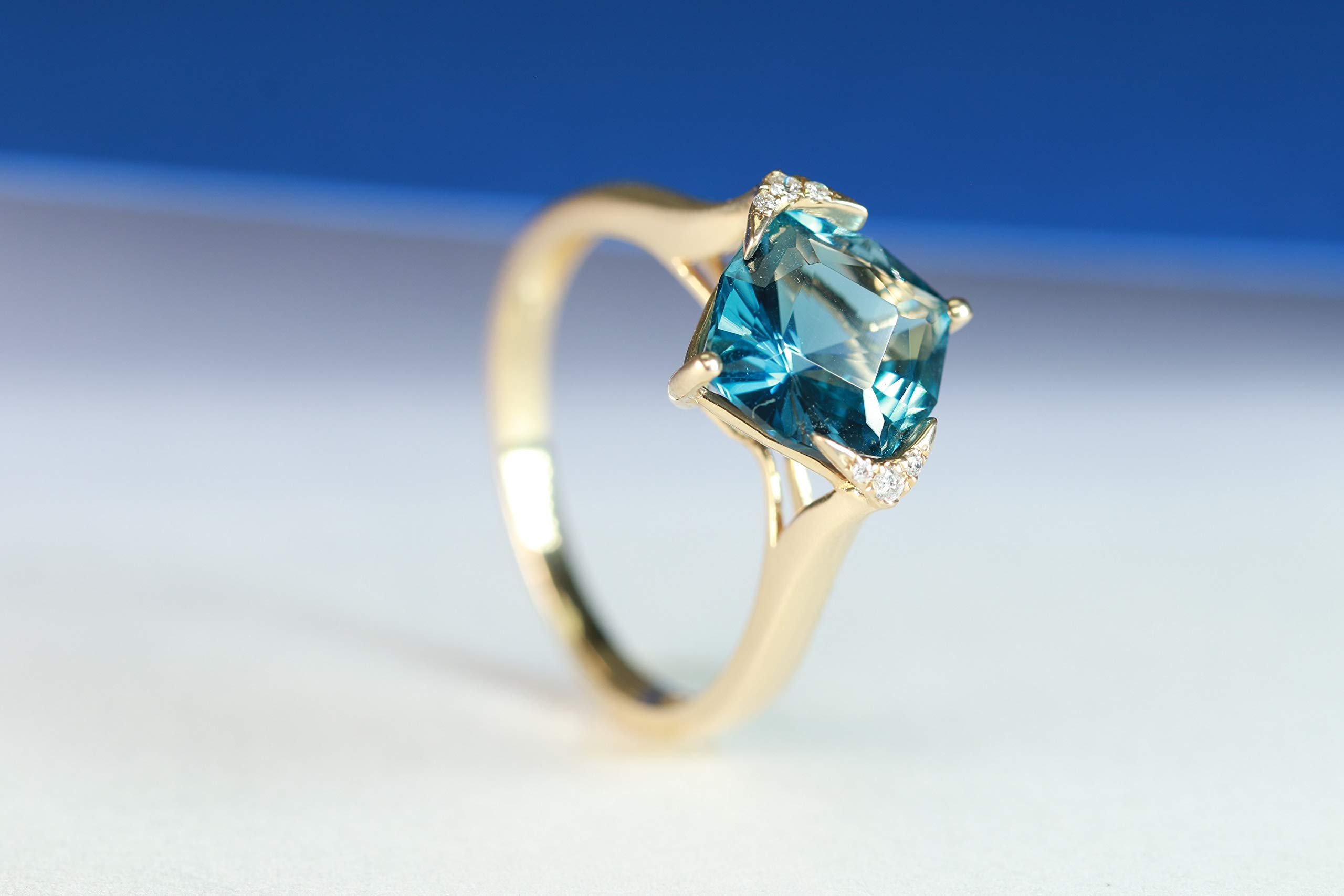 Gin & Grace 14K Yellow Gold Genuine London Blue Topaz Diamond (SI1) Propose Promise Ring (Size 7) for Women