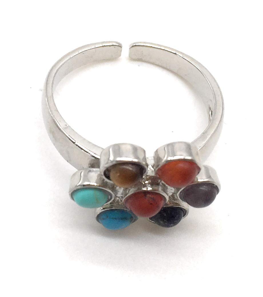Healing Natural Stones Adjustable 7 Chakra Ring Reiki Gem Jewelry Gift Anniversary Unisex