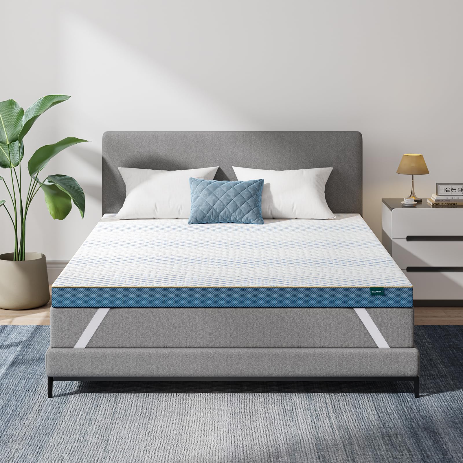 VISCOFLEX 4 Inch Firm Memory Foam Mattress Topper Queen Size, Gel Infused Bed Topper with High Density Support Foam-Relieve Back Pain with Ultra Comfy Cover