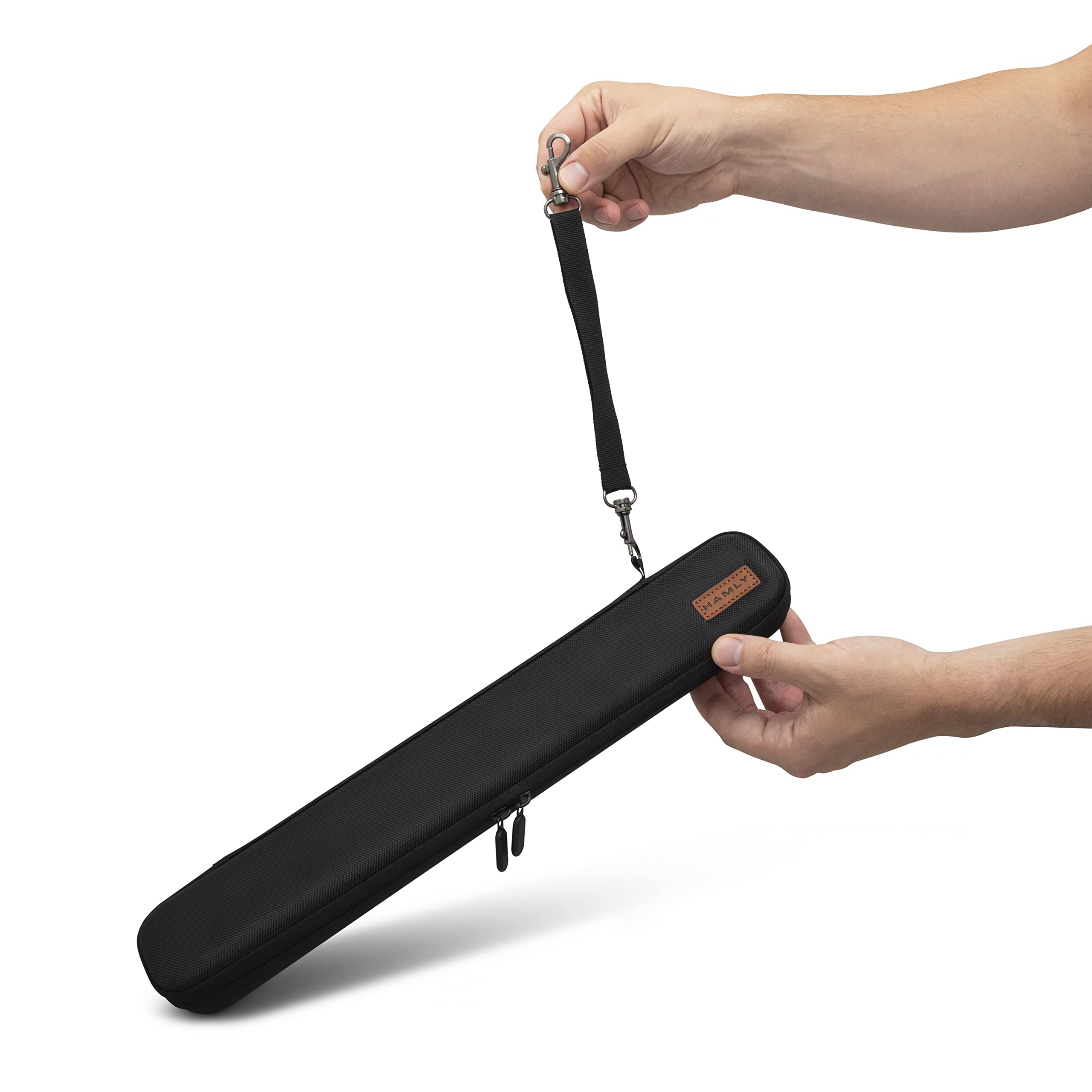 HAMLY Conducting Double Baton Case - Black Leather - Weather-Resistant Bag - Holds 2 Batons up to 16'' - Complete with 2 Metal Bookmarks and Pencil (BC123)