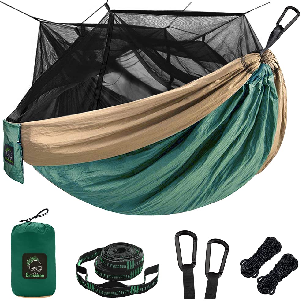 Grassman Camping Hammock Mosquito Net, Portable Hammock with Net Single, Hammock Tent for Travel Camping, Camping Accessories for Indoor, Outdoor, Hiking, Backpacking, Backyard, Beach Green