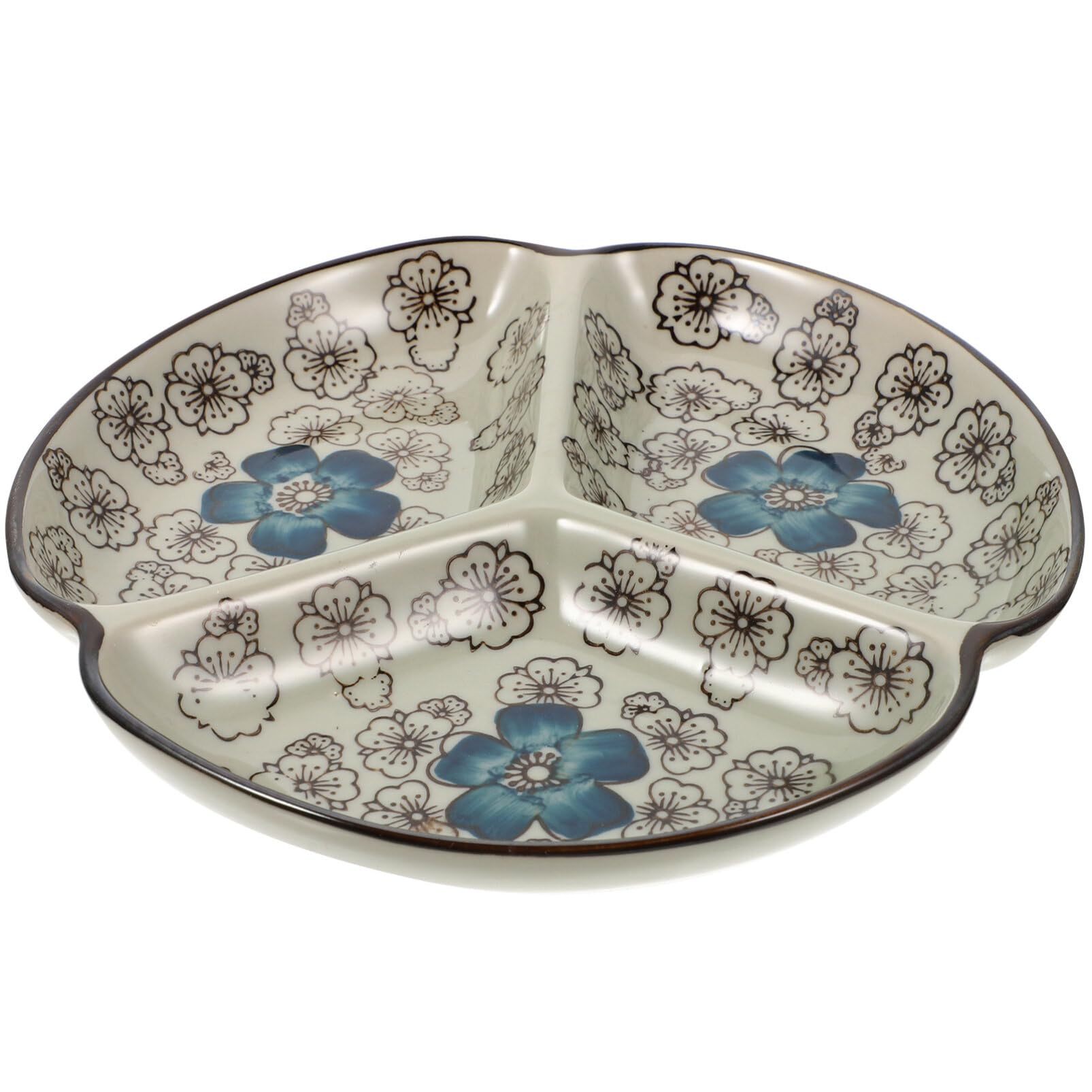 Kichvoe Ceramic Divider Dishes Compartment Food Plate Japanese Divided Serving Platter 3 Section Snack Tray Dried Fruit Storage Plate-7inch