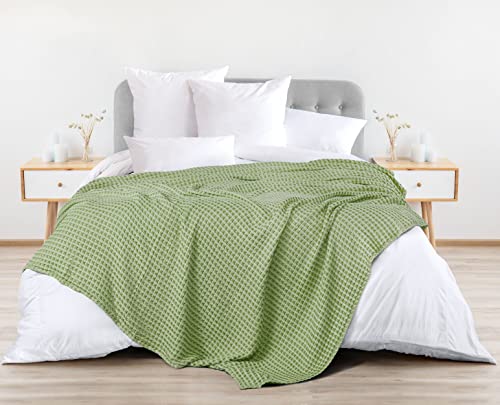 Utopia Bedding Cotton Waffle Blanket 300 GSM (Sage Green - 90x108 Inches) Soft Lightweight Breathable Bed Blanket King Size Layering Any Bed for All Season